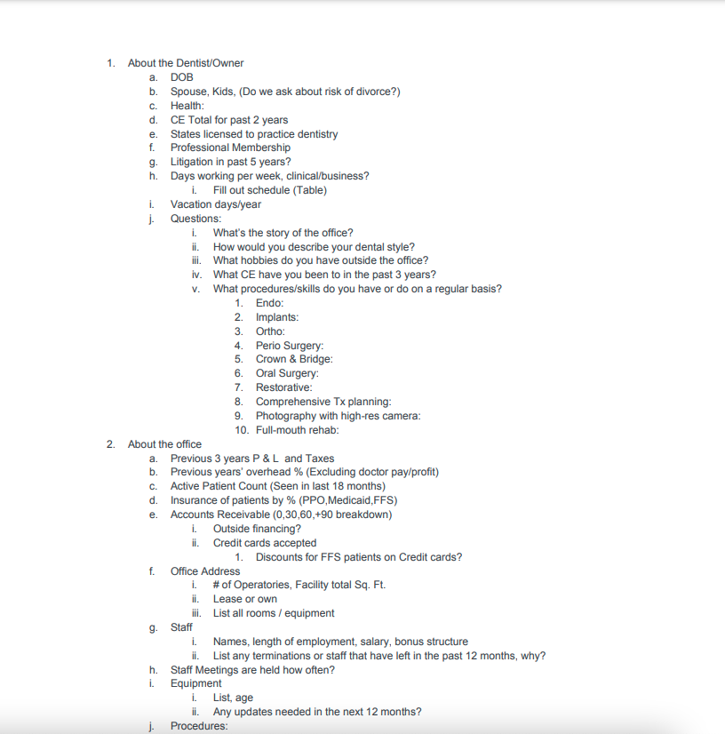 Pre-Purchase Checklist Example - Dental Success Network