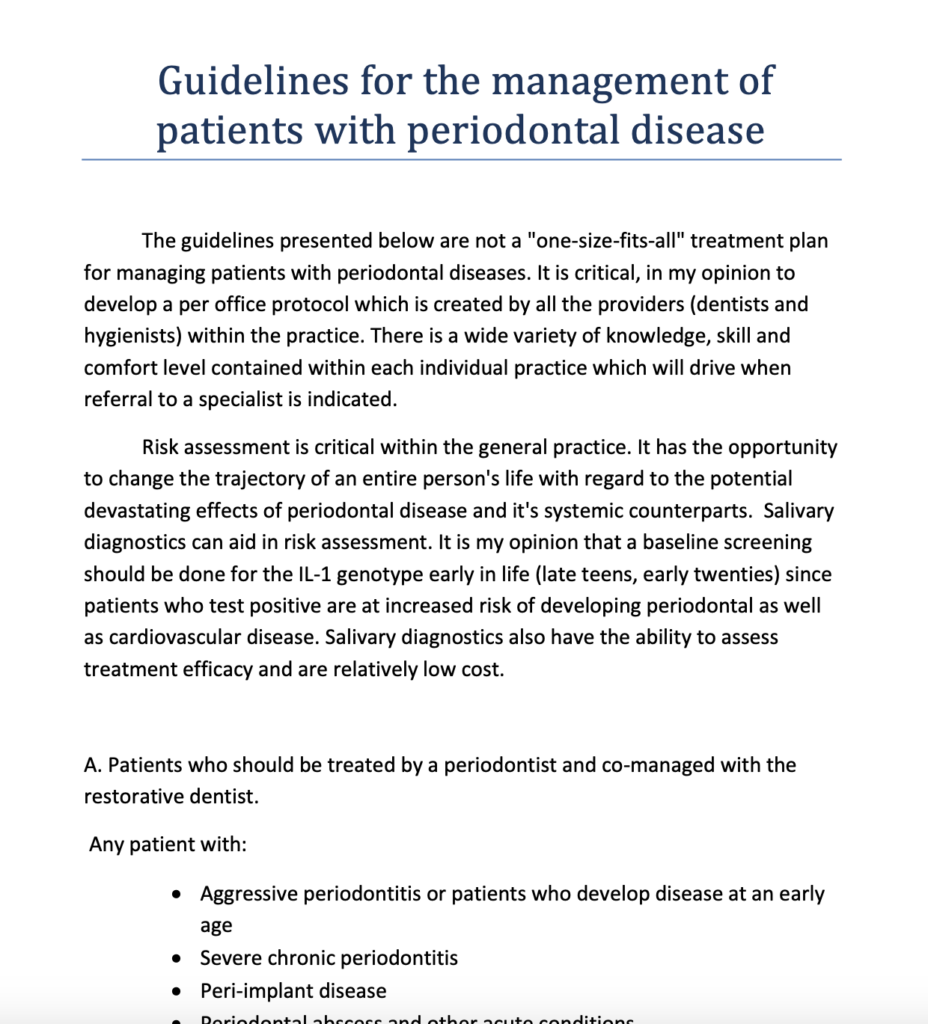 Guidelines For The Management of Patients With Periodontal Disease ...
