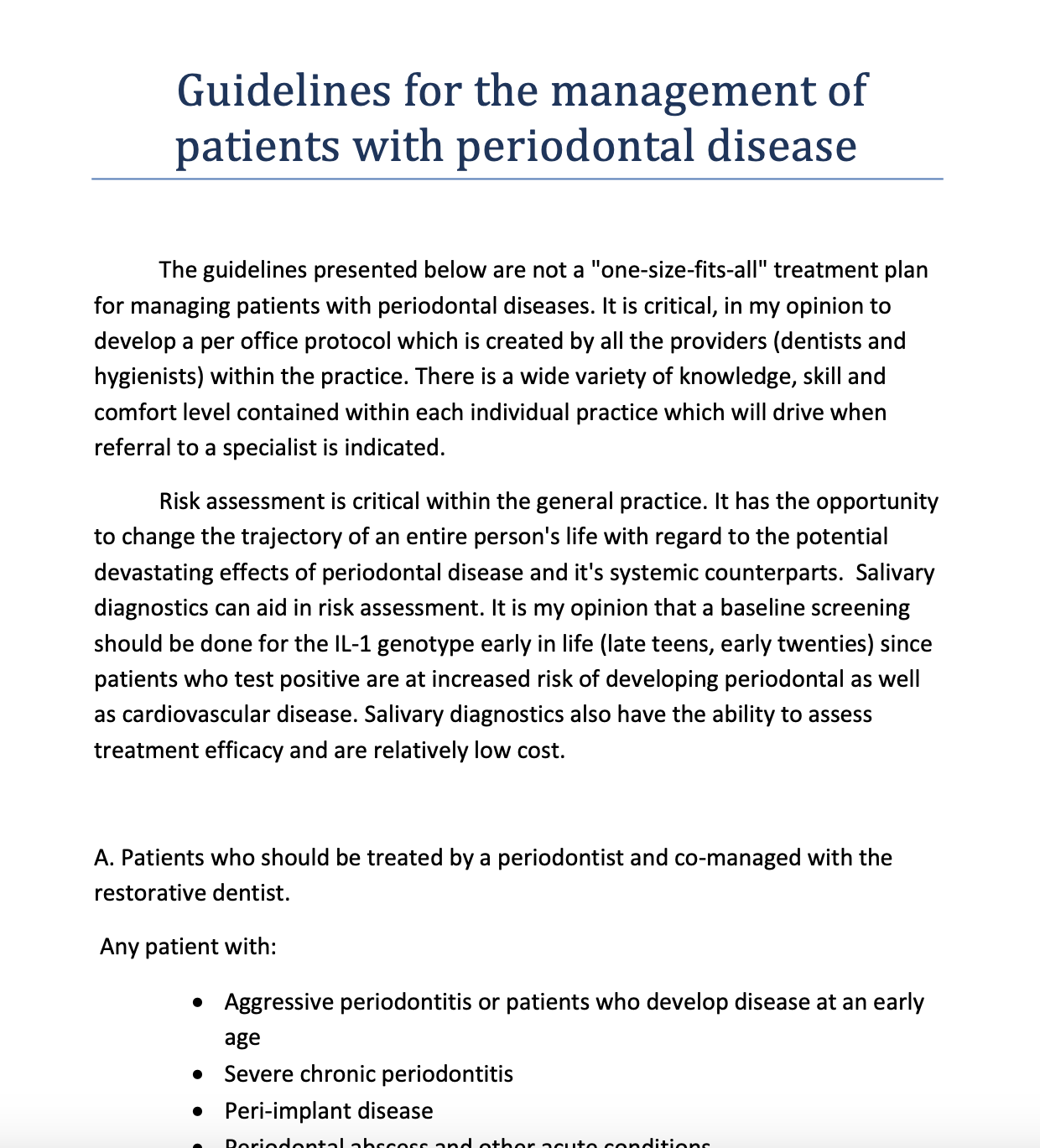 Guidelines For The Management of Patients With Periodontal Disease ...