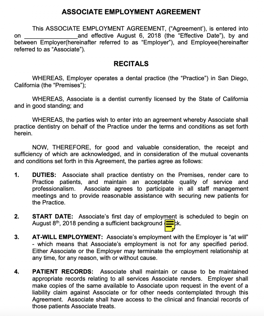 Associate Employment Agreement - Dental Success Network