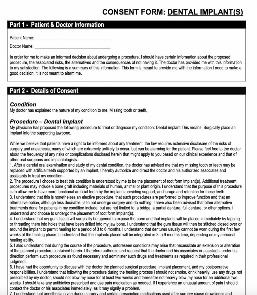Dental Implant(s) Consent Form - Dental Success Network
