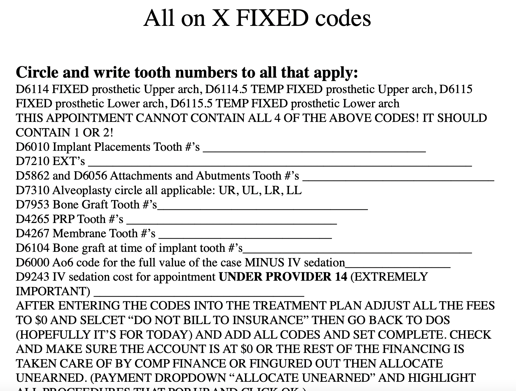 All on X FIXED Codes - Dental Success Network