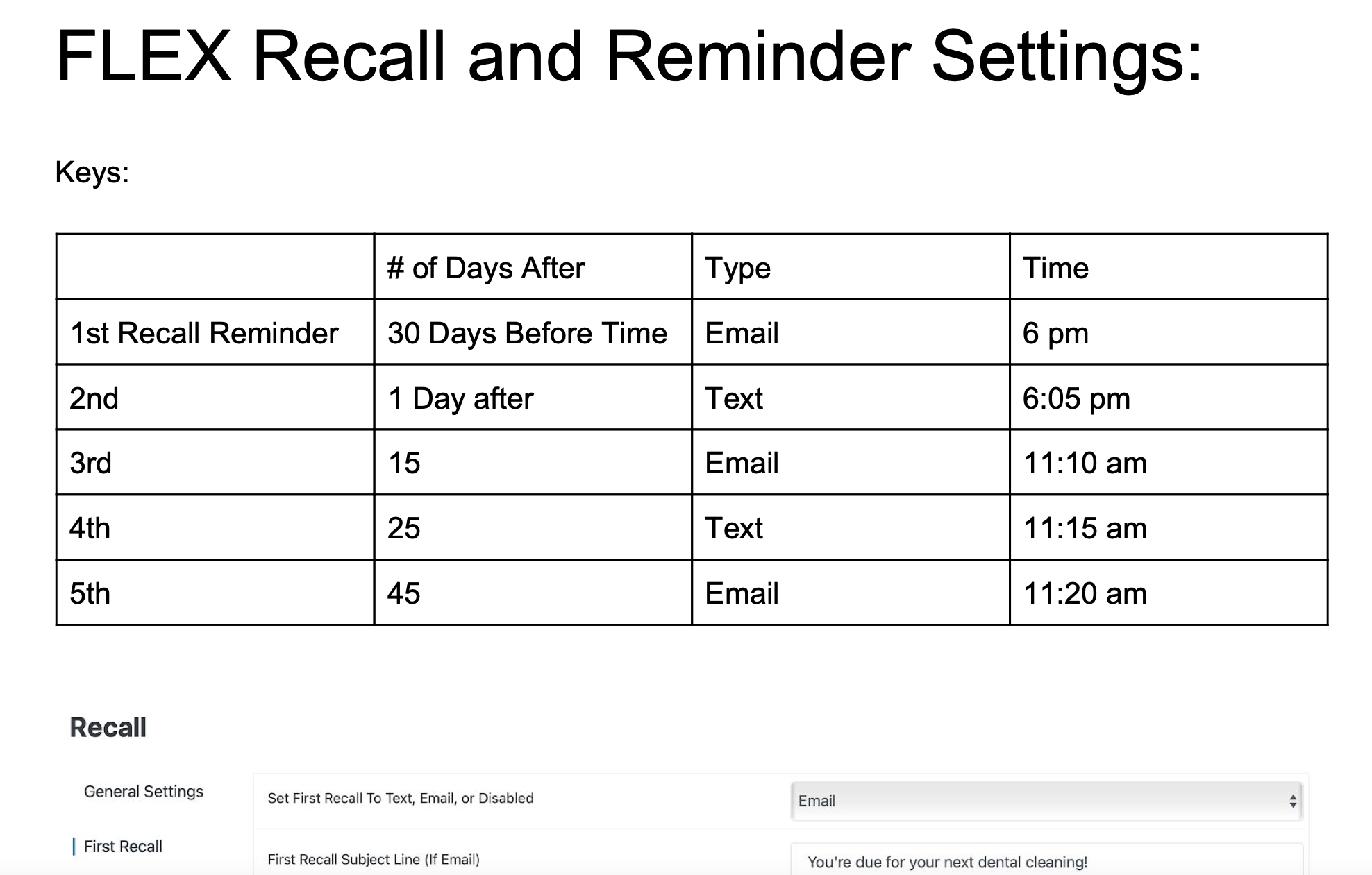 Flex Recall & Reminder Settings - Dental Success Network