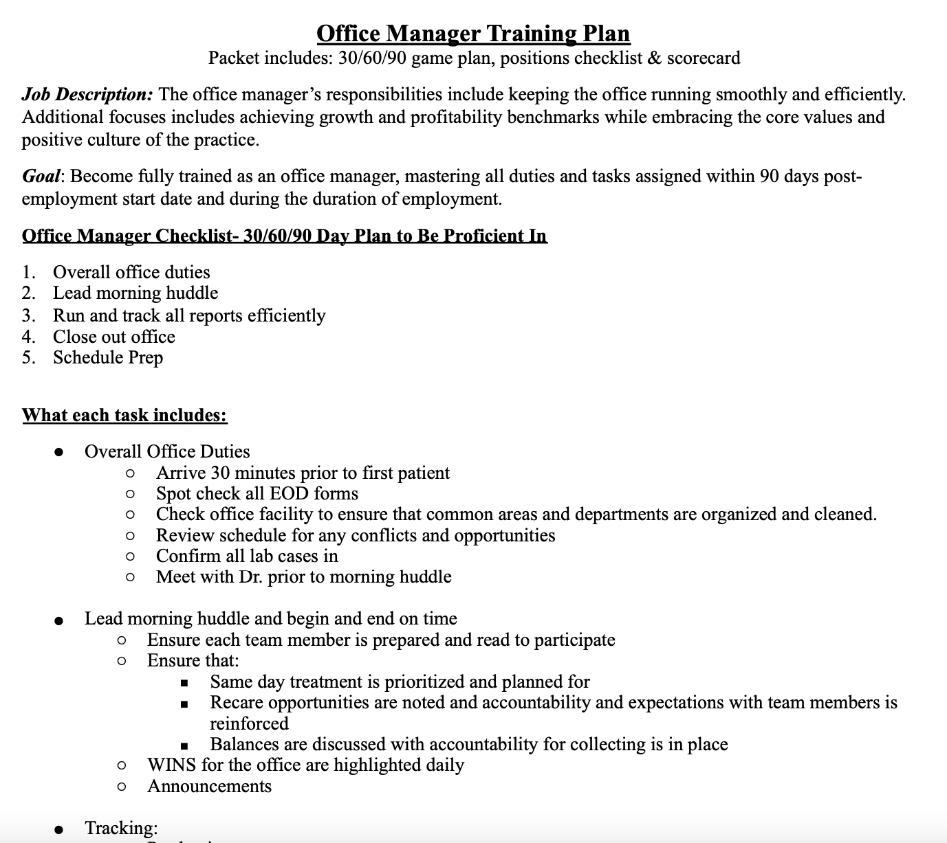 Office Manager Training Plan - Dental Success Network