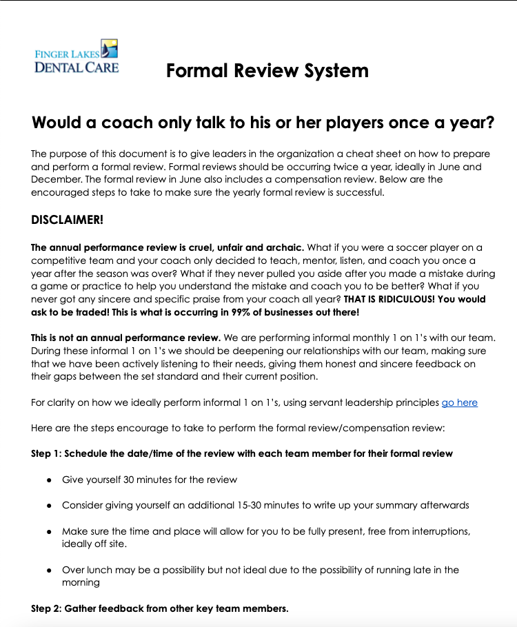 Formal Review System - Dental Success Network