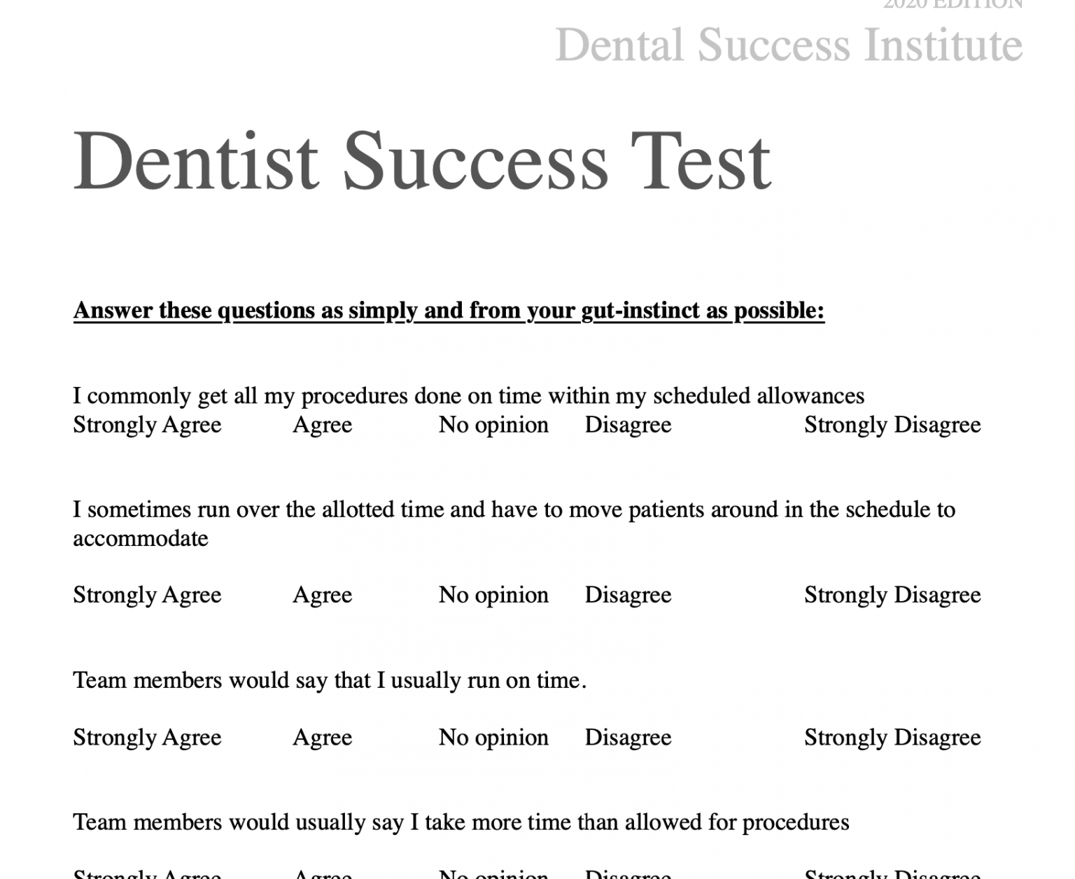 Associate Dentist Test - Dental Success Network