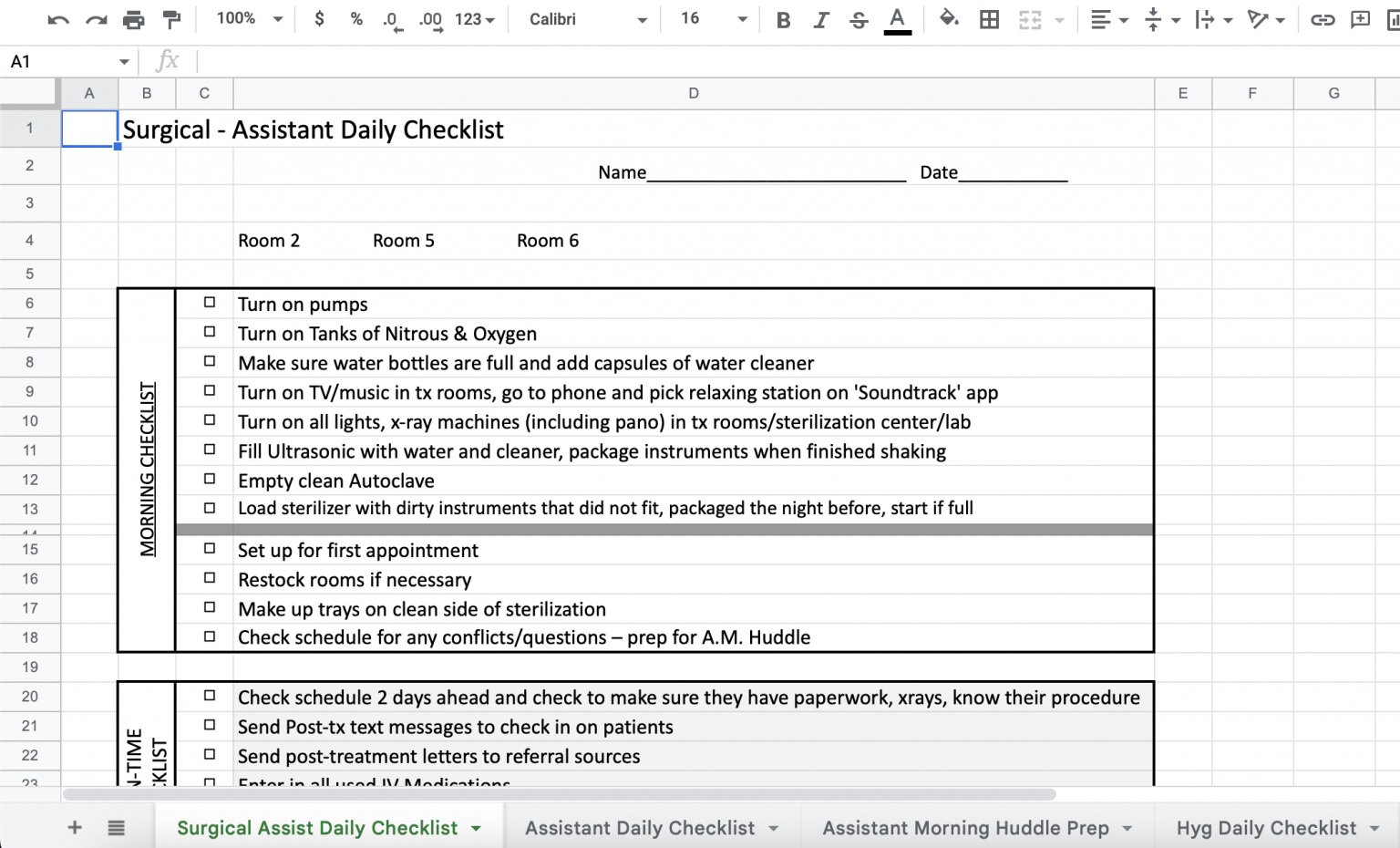 Daily Protocol Sheet - Checklist for All Positions - Dental Success Network