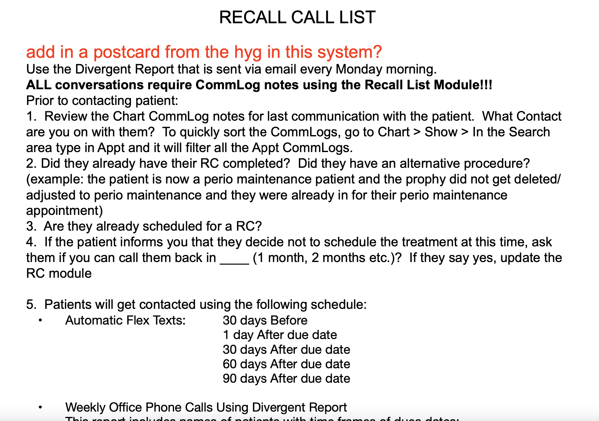 Recall Call List - Dental Success Network