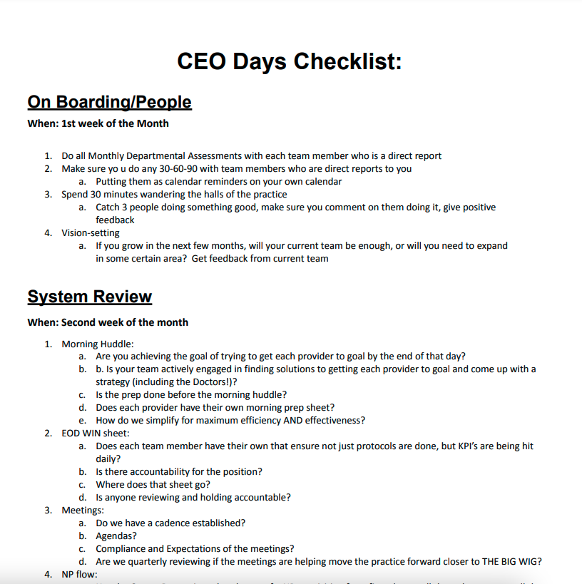 CEO Days Checklist - Dental Success Network