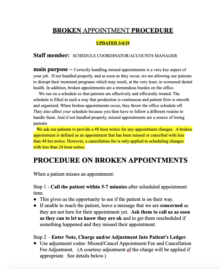 Broken Appointment Procedure - Dental Success Network