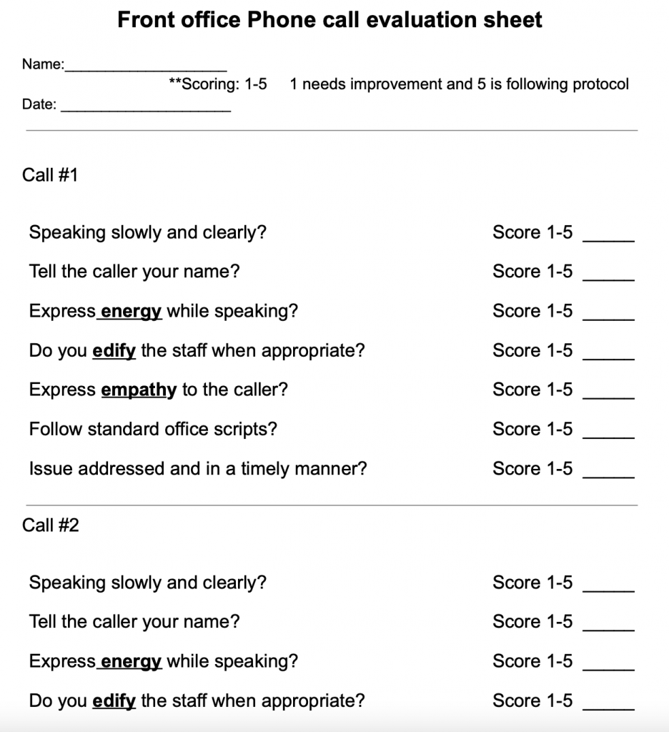 Front Office Phone Call Evaluation - Dental Success Network