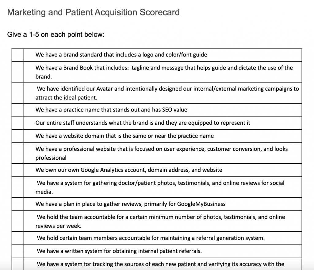 Marketing and Patient Acquisition Scorecard - Dental Success Network