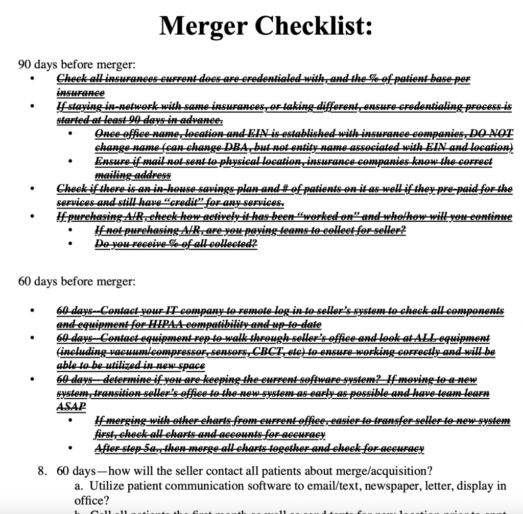 Merger Checklist - Dental Success Network