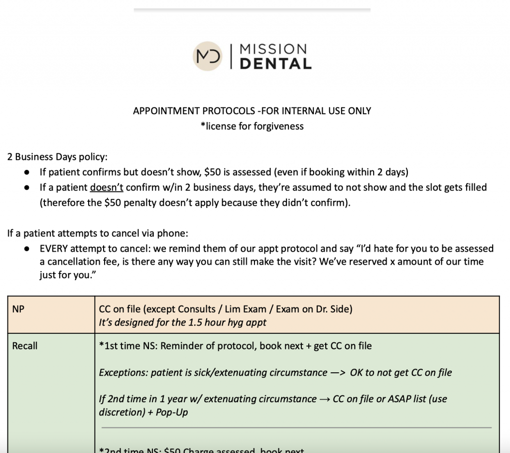 Appointment Protocols - Dental Success Network