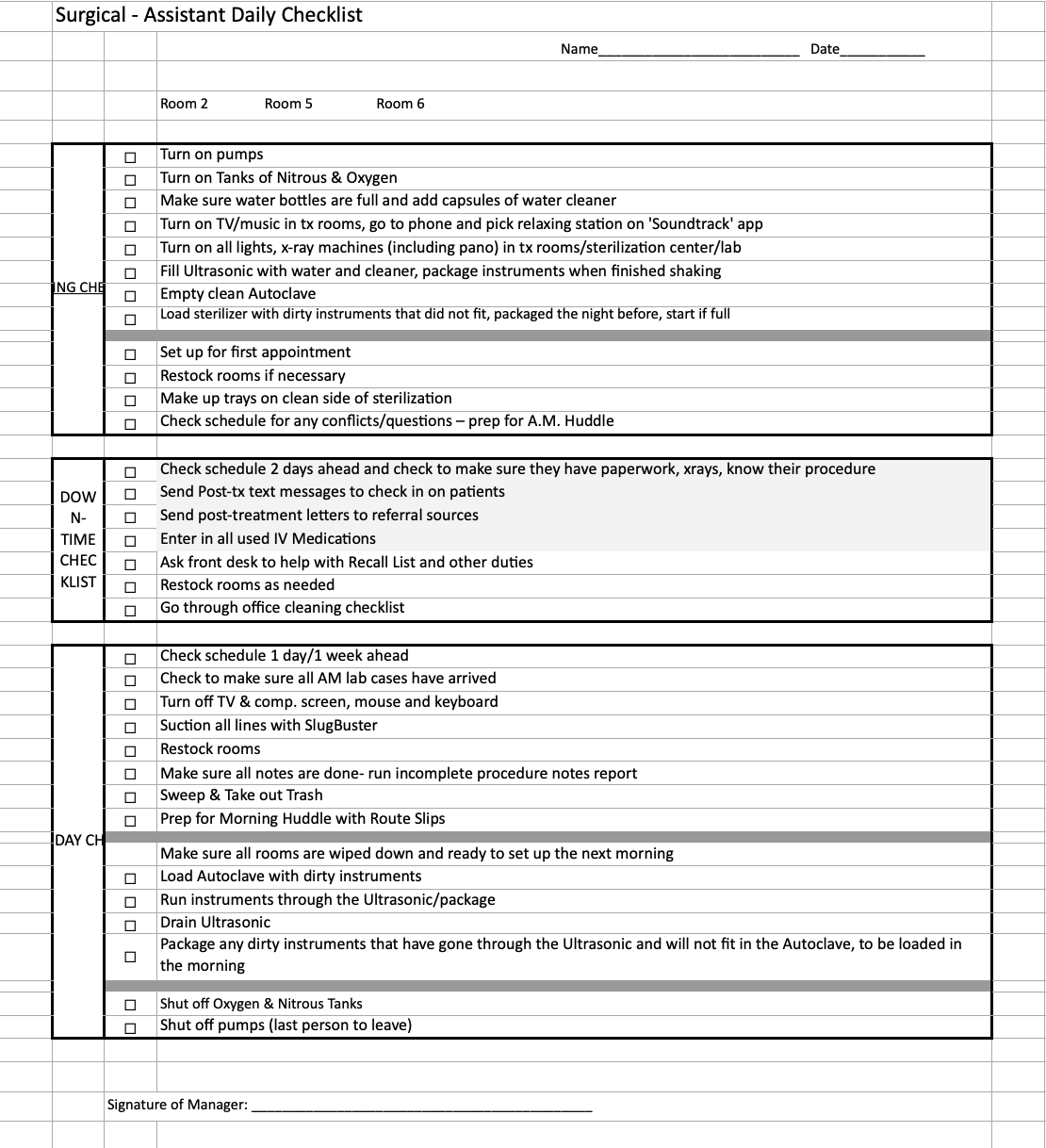Daily Protocol Sheets, Checklists for All Positions, and Meeting ...