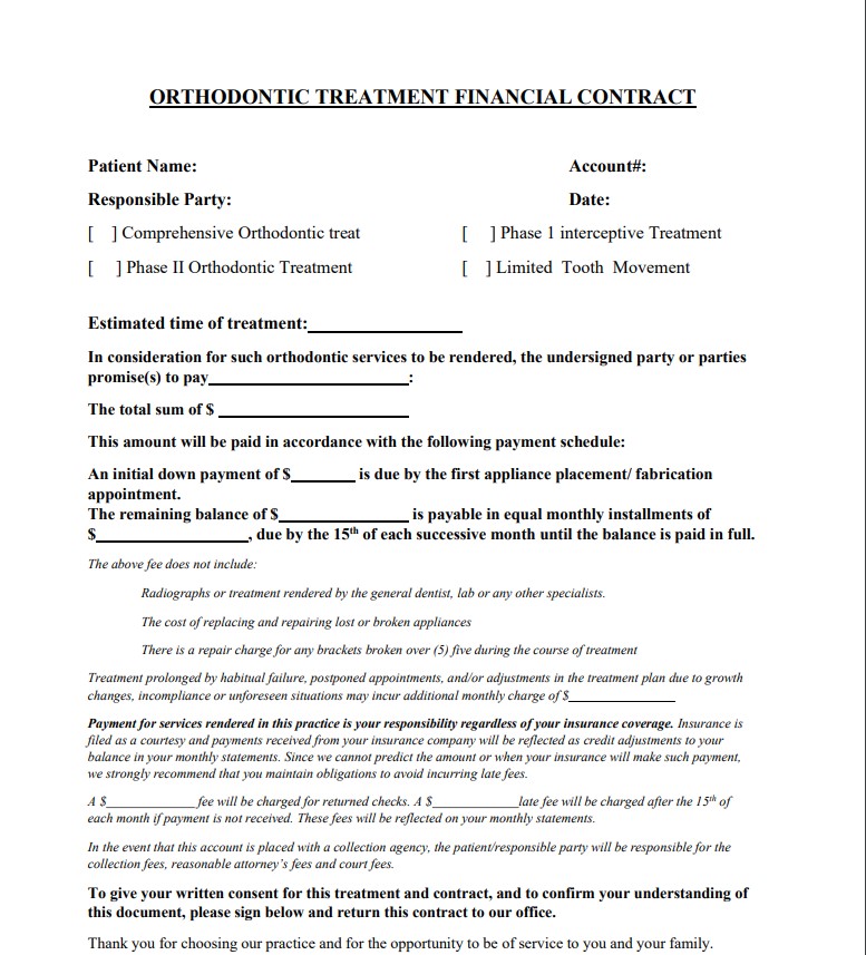 Orthodontic Treatment Financial Contract - Dental Success Network