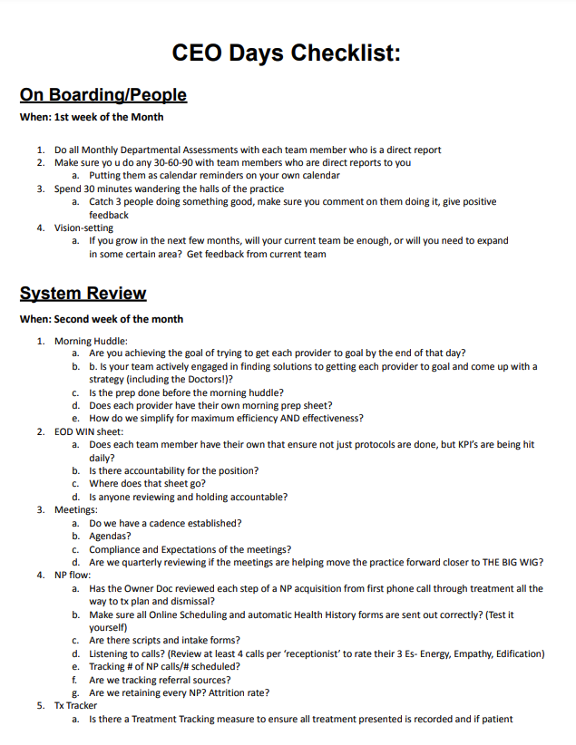 CEO Checklist - Dental Success Network
