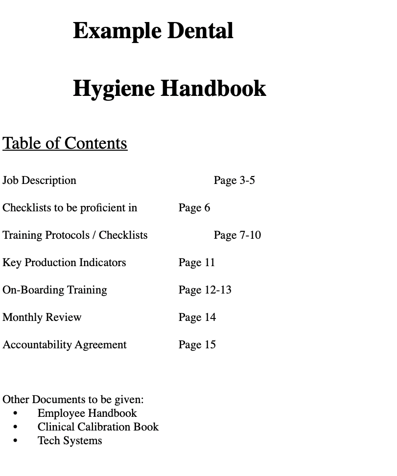 Hygiene Handbook Example - Dental Success Network