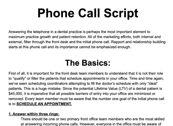 Phone Call Script - Dental Success Network