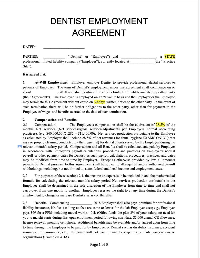 Associate Contract - Dental Success Network